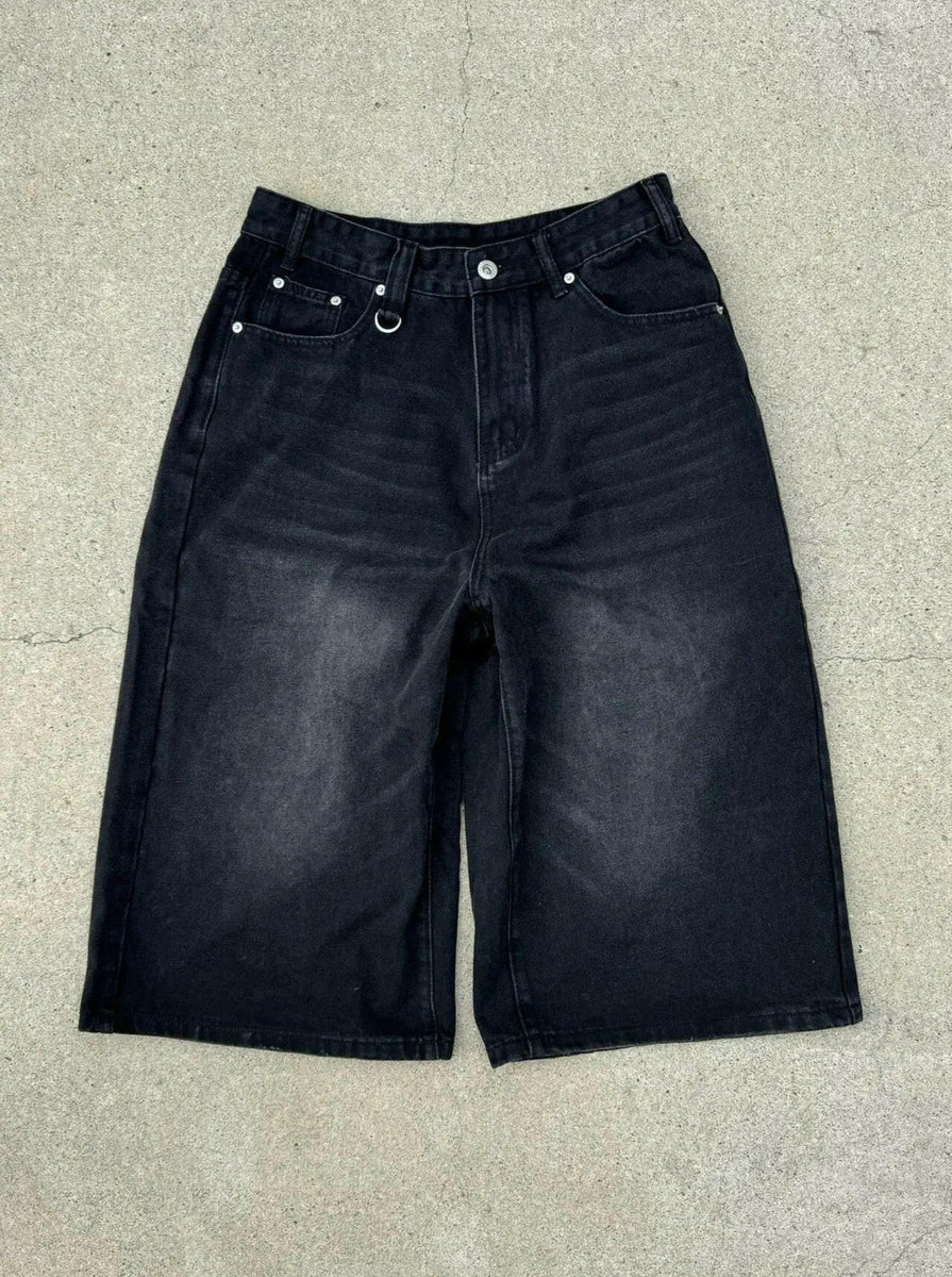 Baggy Jorts: Faded Black Long Version for Casual Wear – Fluenced