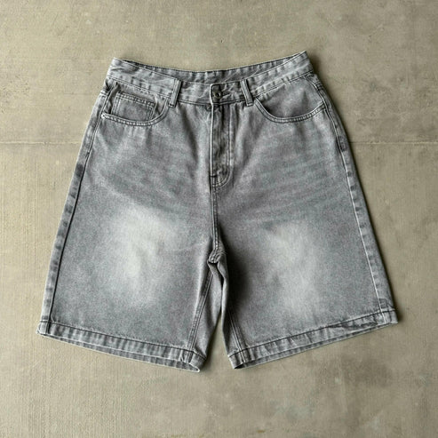 Light Gray Baggy Jorts: Trendy Faded Baggy Style Jorts – Fluenced